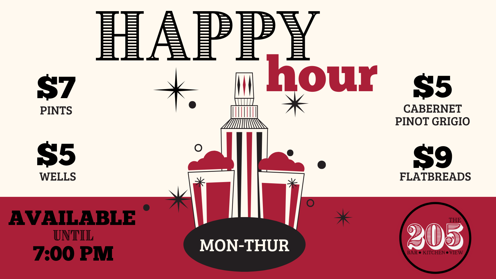 The 205 Restaurant & Bar | Happy Hour - The 205 Restaurant & Bar